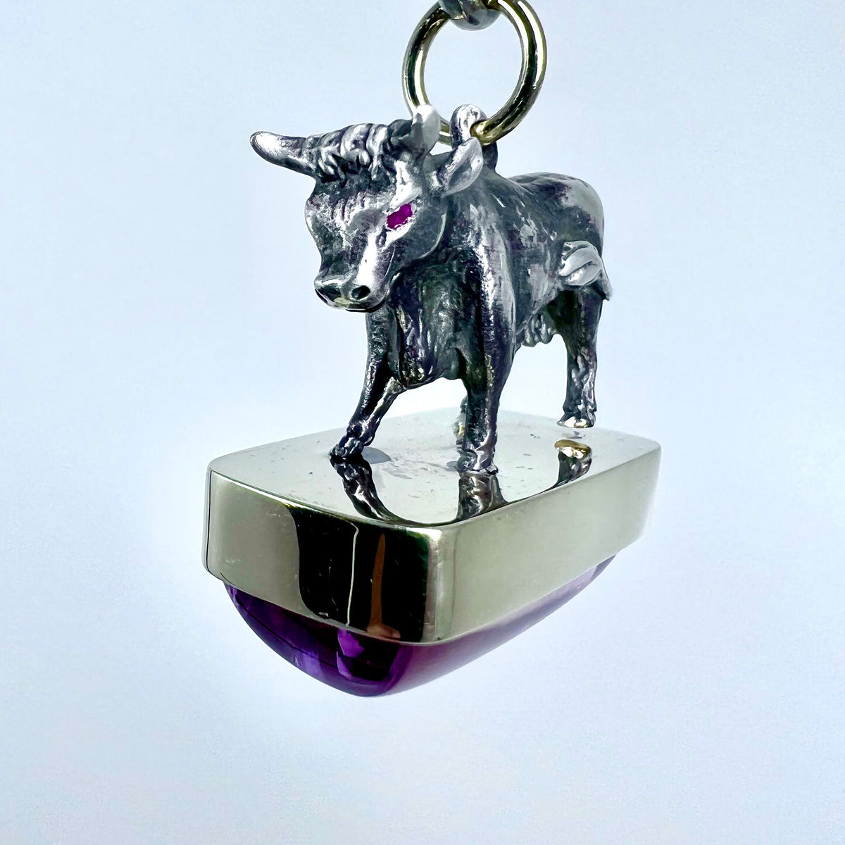 German Silver Bull with Pink Kunzite | Aesop Gems
