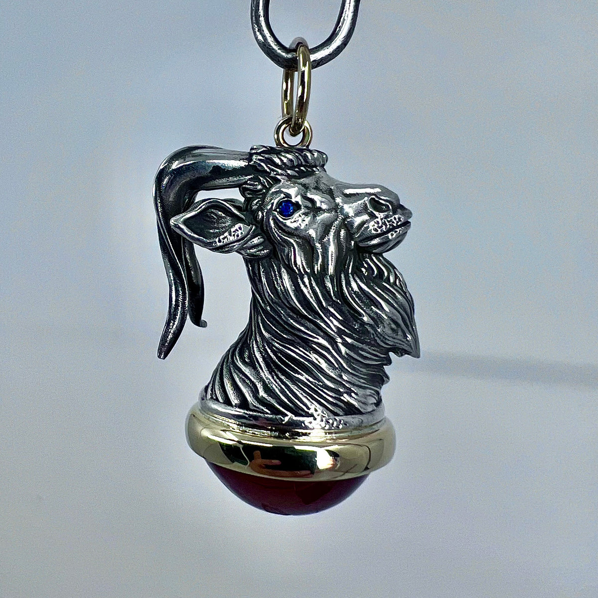 Bee Carved Garnet Goat Pendant | Aesop Gems