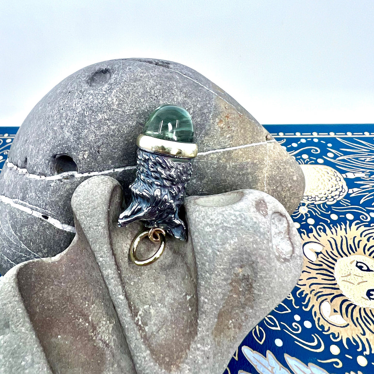 Tiny Fox with with Green Amethyst and Blue Sapphire Eyes | Aesop Gems