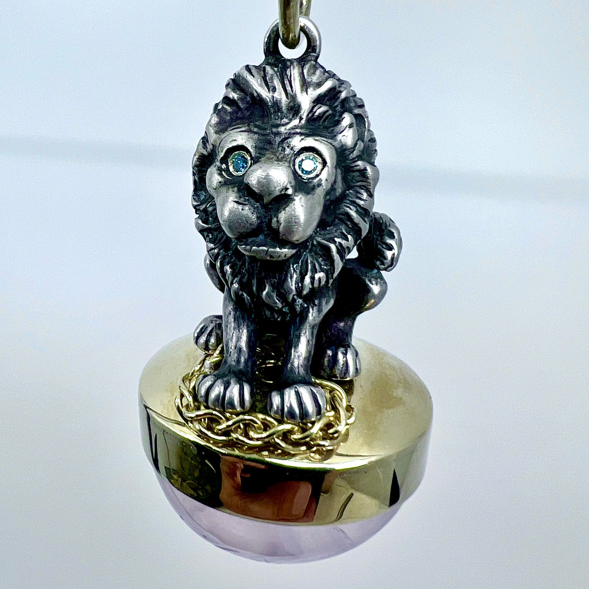 German Silver Lion Pendant with Mouse Intaglio | Aesop Gems